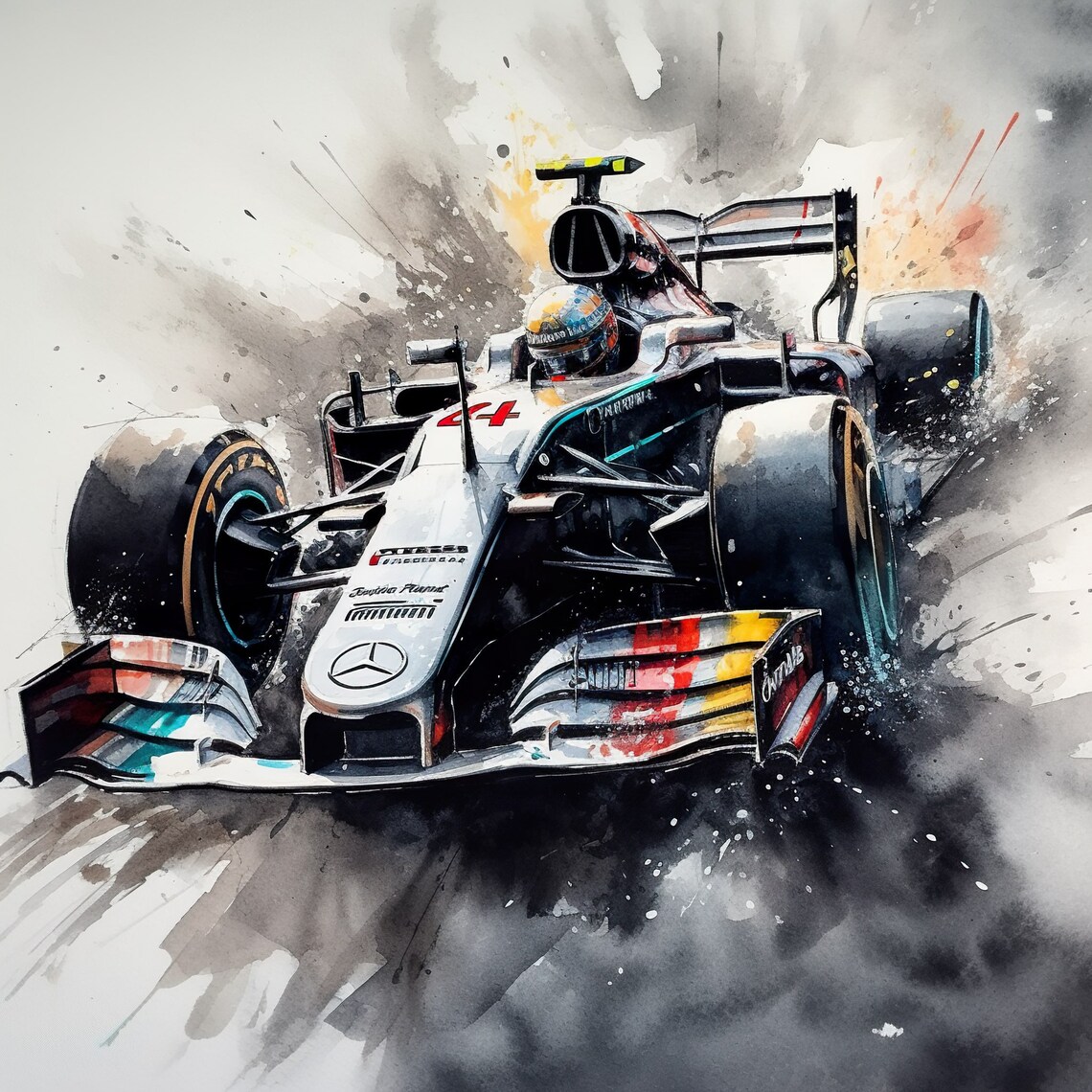Mercedes F1 Race Car Watercolour Art Design Digital Download Png File ...