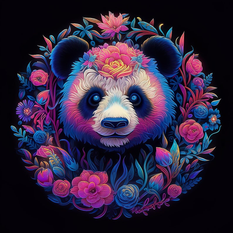 Neon Panda Art Design, Digital Download Png File. - Etsy