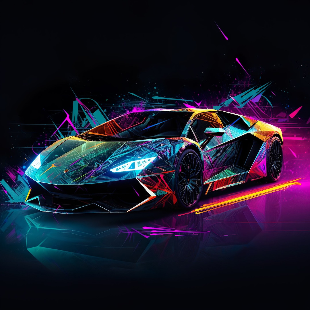 Abstract Neon Art Lamborghini Digital Download Png File - Etsy