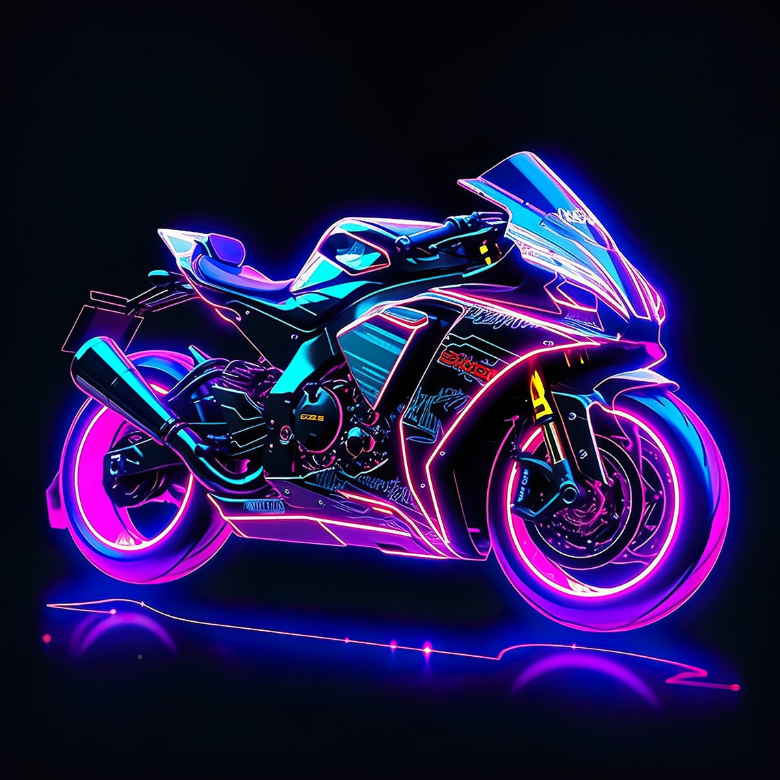 Neon Yamaha YZF-R1 Motorbike Digital Download PNG File. - Etsy