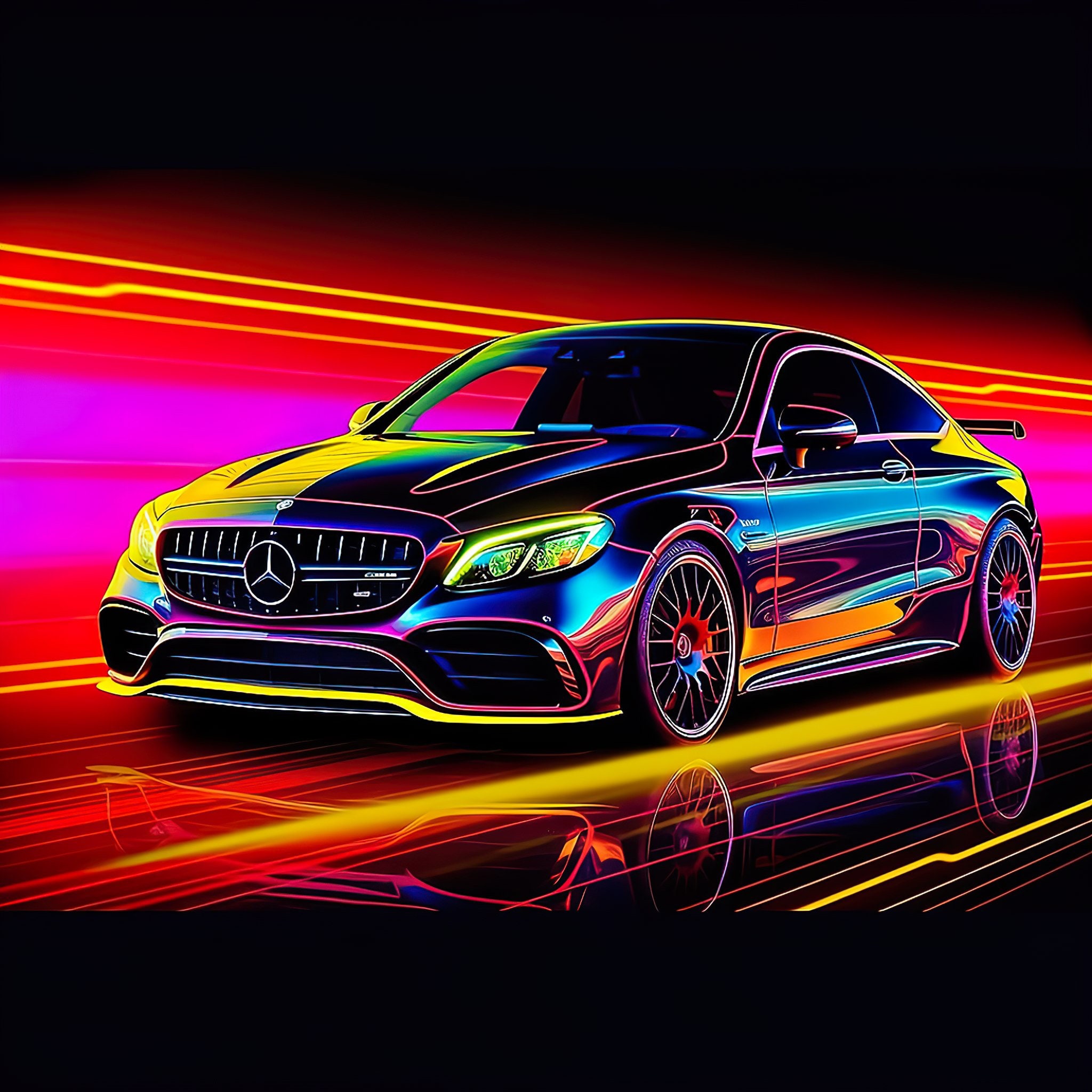 Mercedes C63 AMG Coupe Neon Art Digital Download PNG File - Etsy