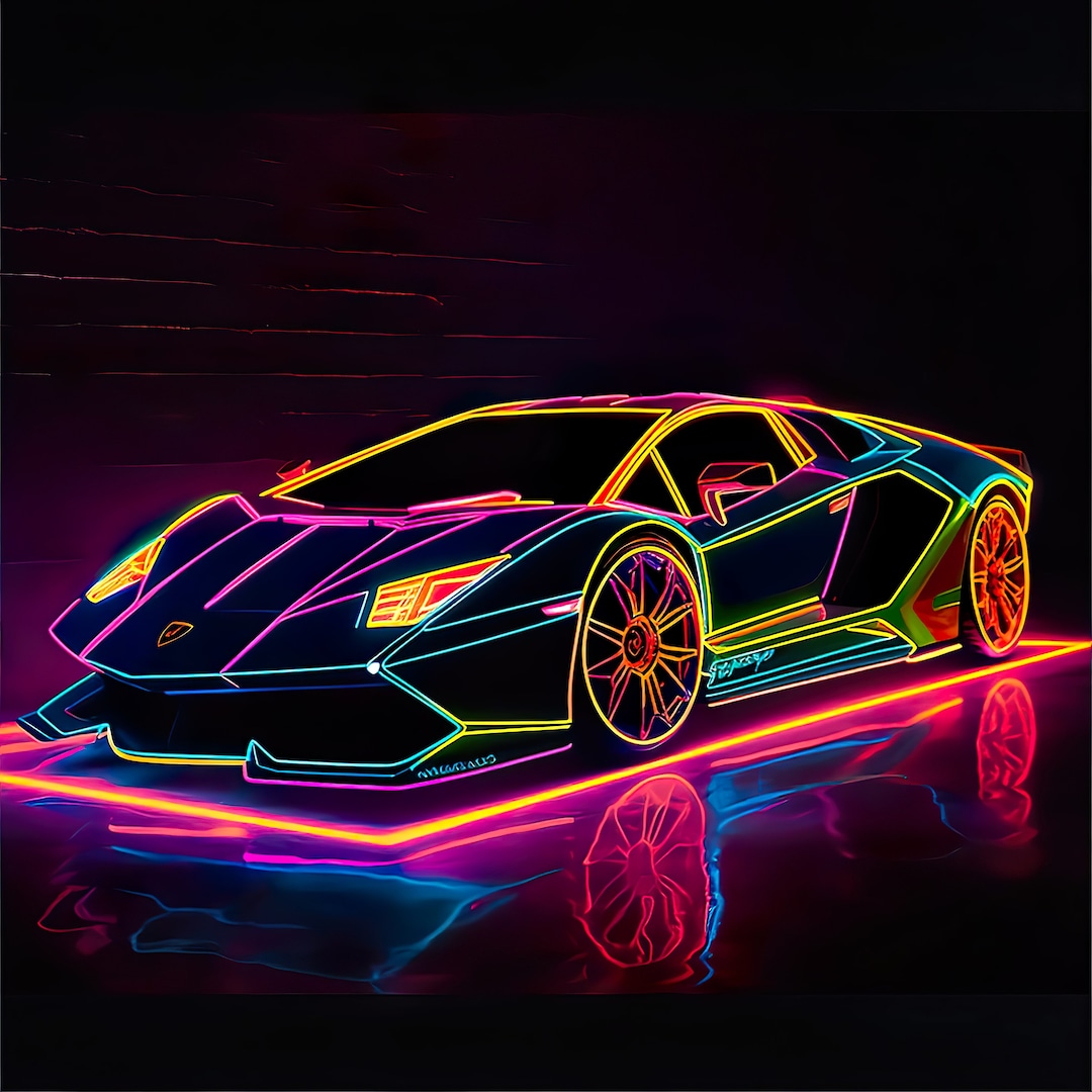 Lamborghini Abstract Neon Art, Digital Downloads PNG File, High Quality ...