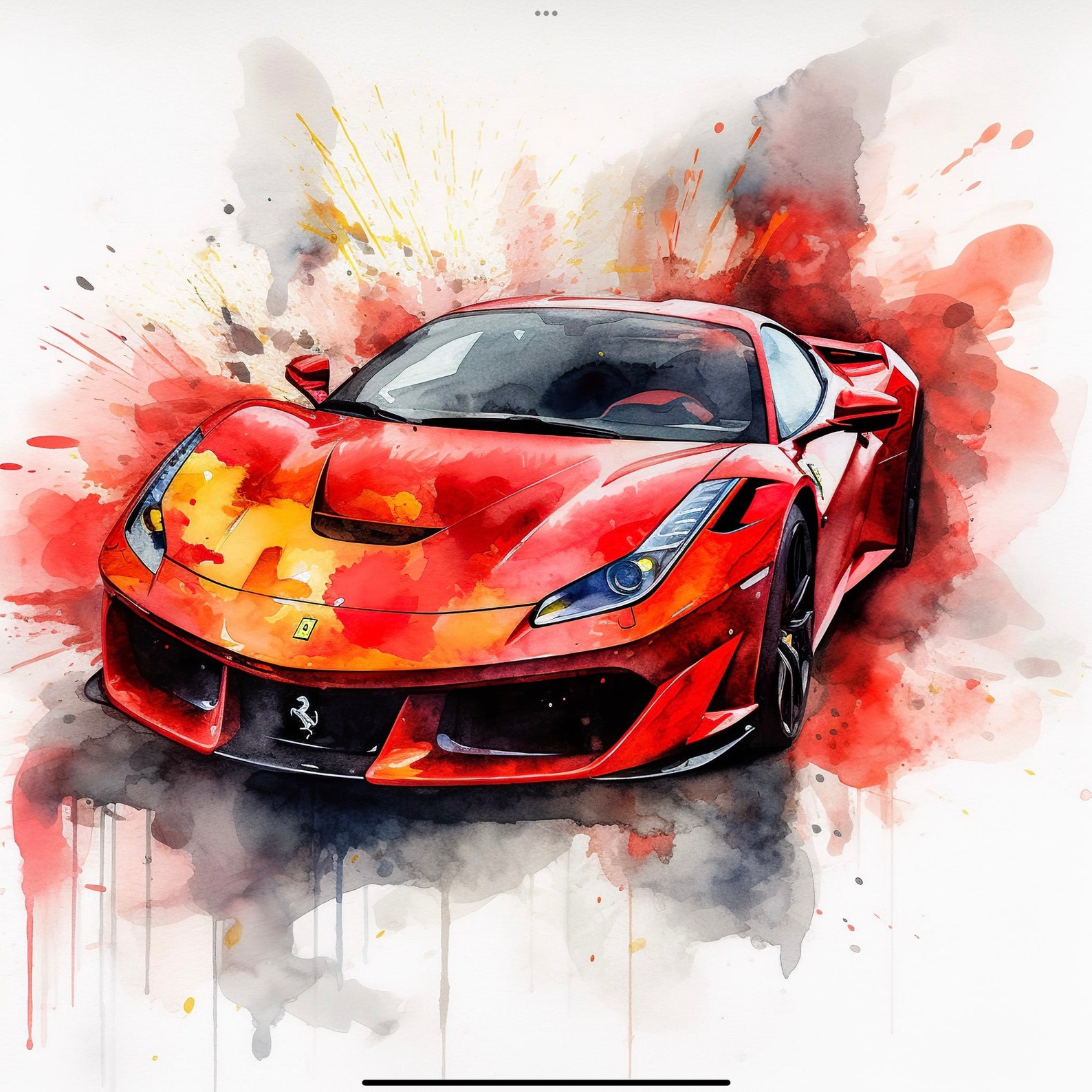 Watercolour Art Design Ferrari Digital Download Png File - Etsy
