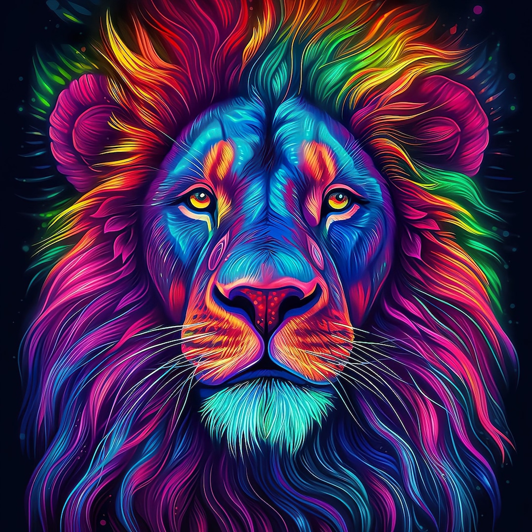 Neon Lion Art Design Digital Download Png File. - Etsy