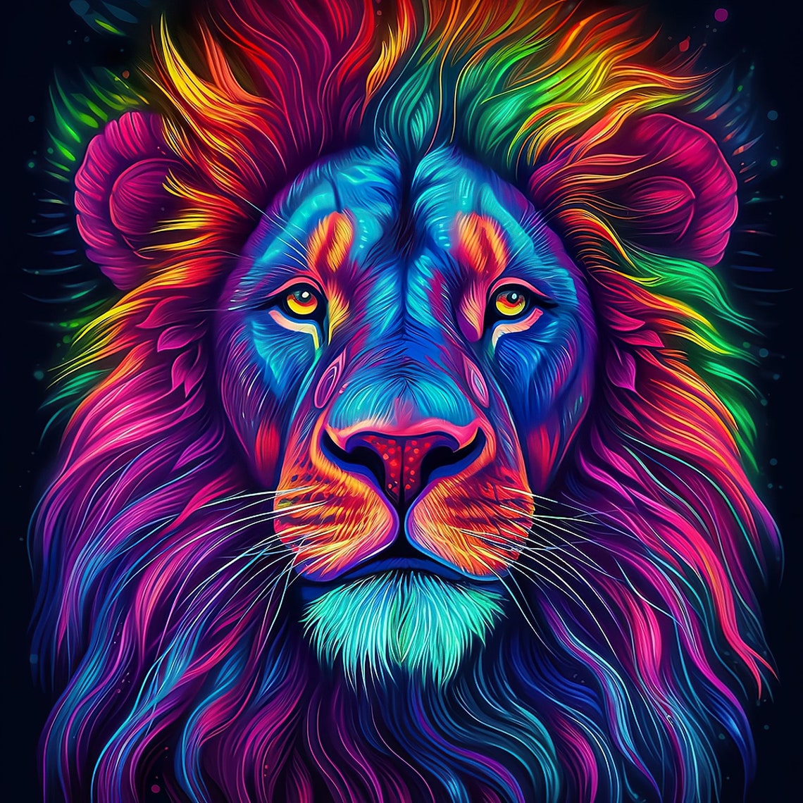 Neon Lion Art Design Digital Download Png File. - Etsy