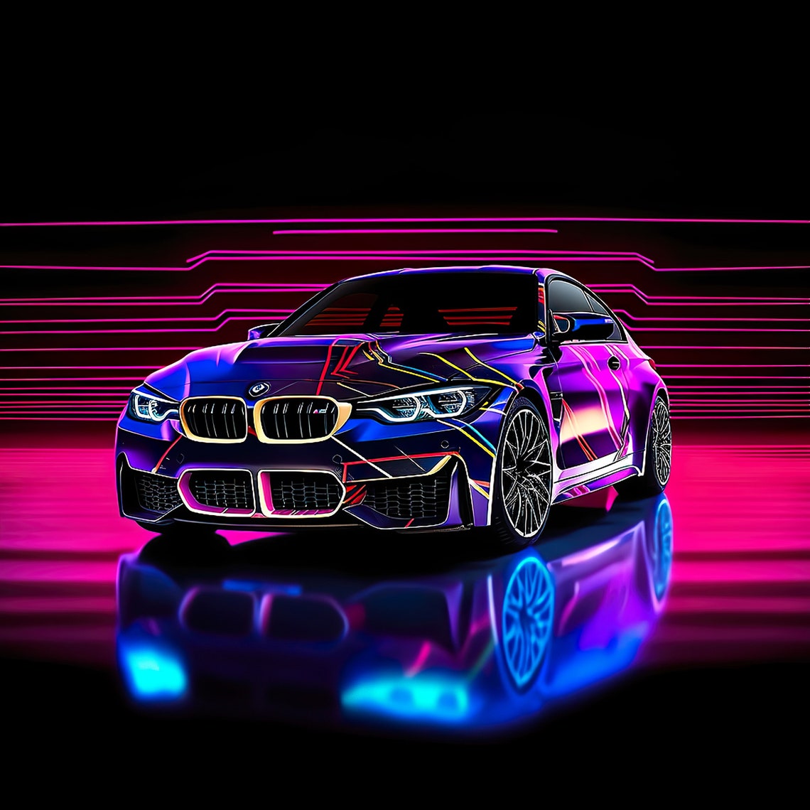 BMW M4 Neon Art Digital Download PNG File - Etsy