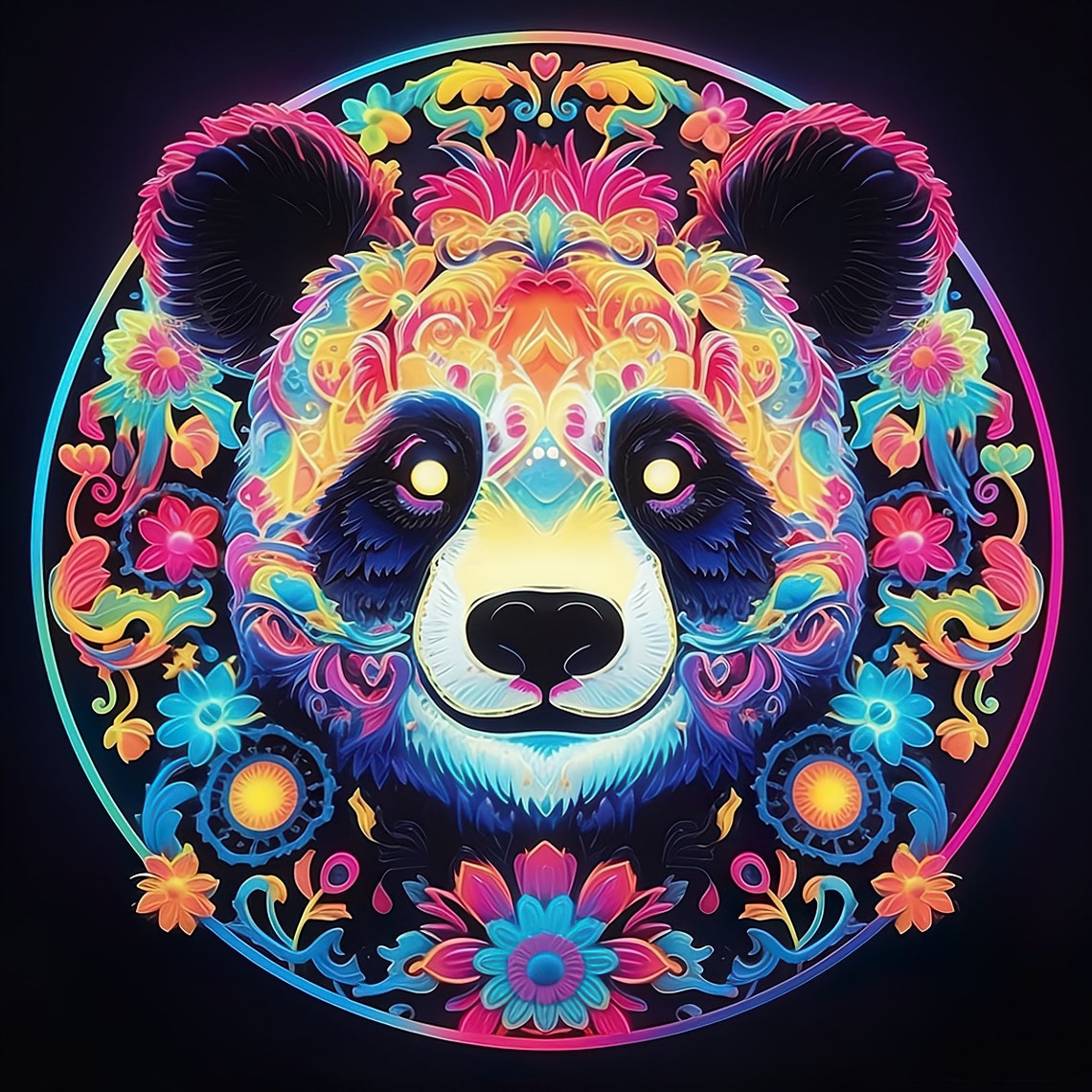 Neon Panda Art Design Digital Download Png File. - Etsy