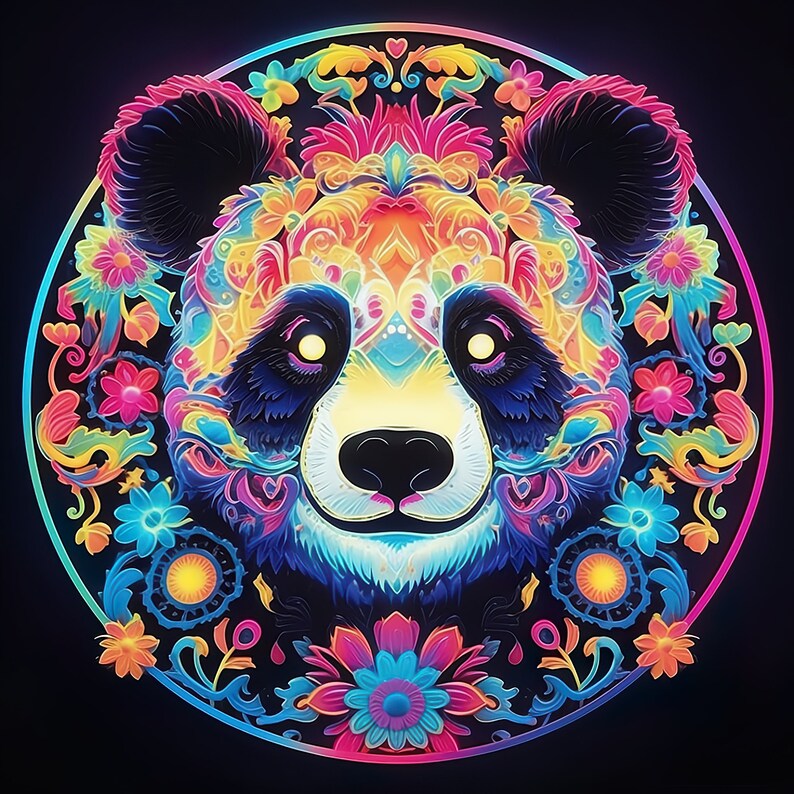 Neon Panda Art Design, Digital Download Png File. - Etsy