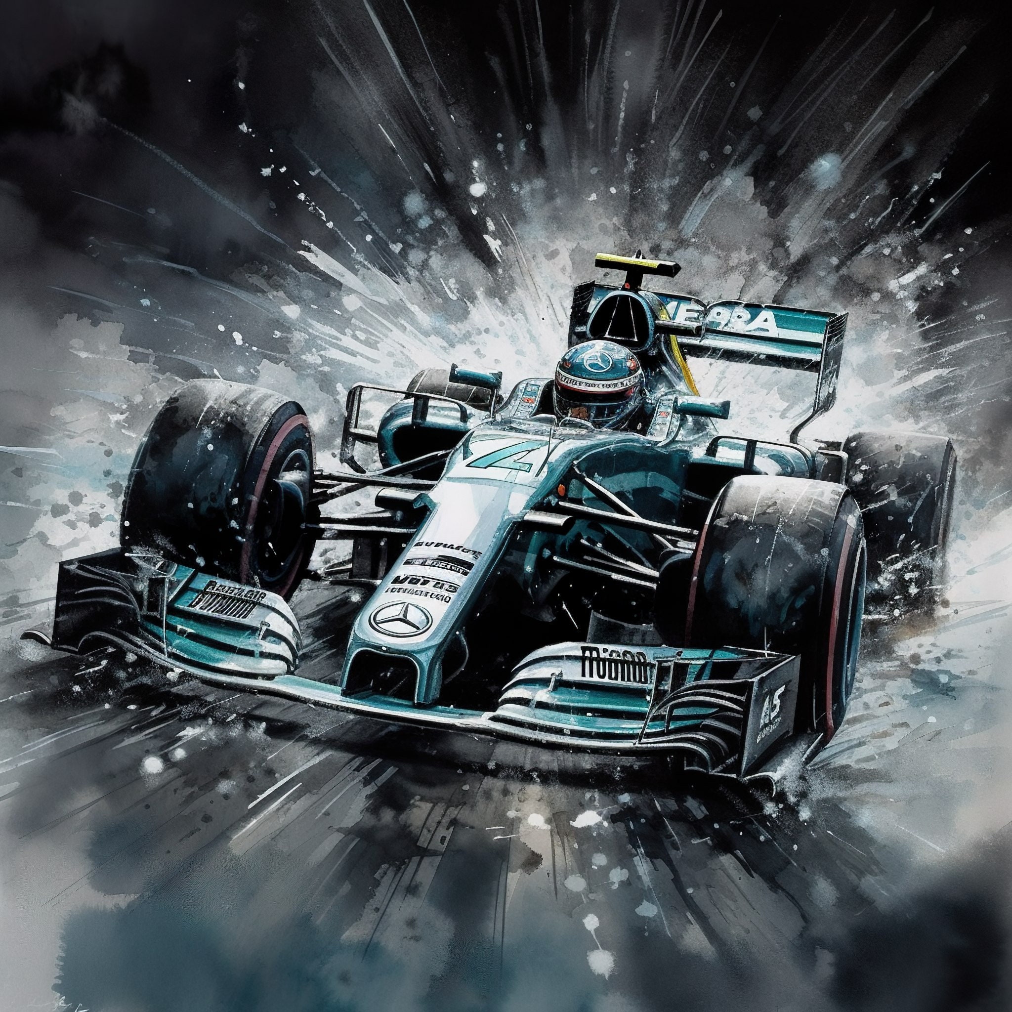 Mercedes F1 Race Car Watercolour Art Design Digital Download Png File ...