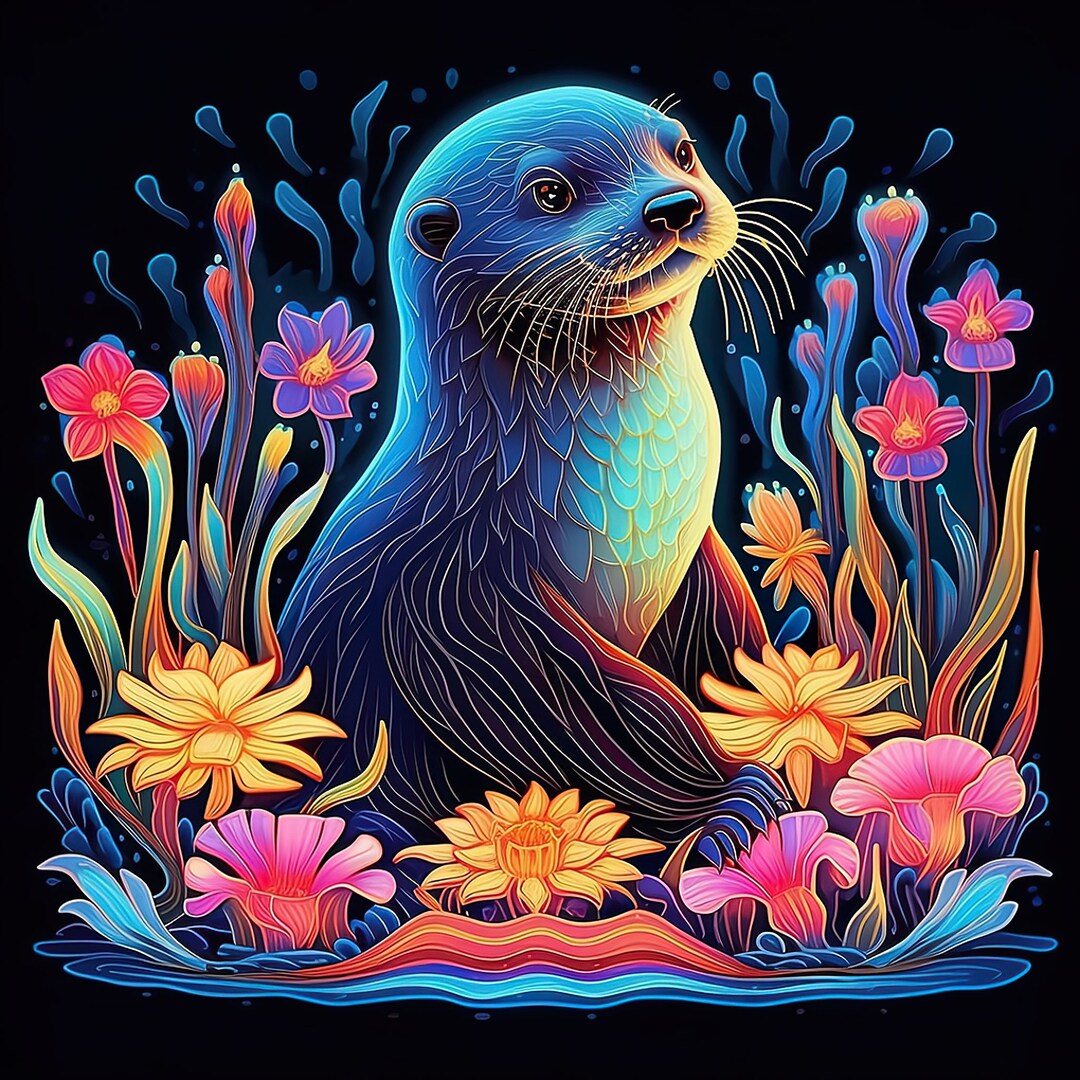 Neon Otter Art Design, Digital Download Png File. - Etsy