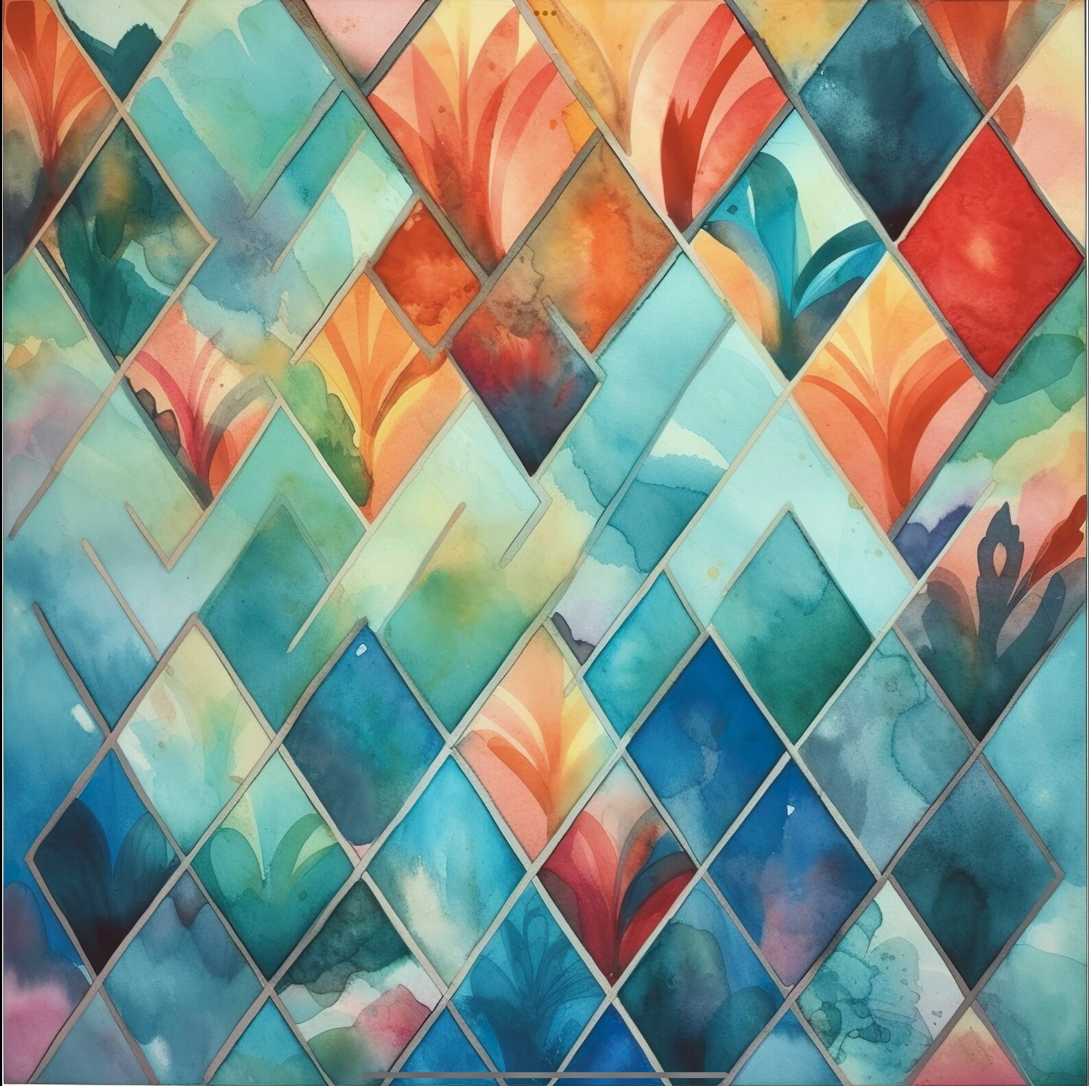 A Beautiful Geometric Watercolor Tile Design Digital Download Png File ...