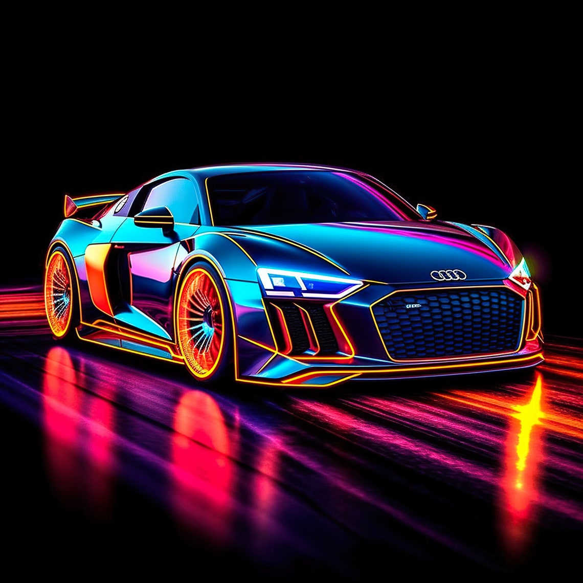 Audi R8 Neon Art Style Digital Download PNG File - Etsy
