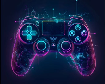 Abstract Neon Game Controller Art Gamer Poster 4 Digital Download Print ...
