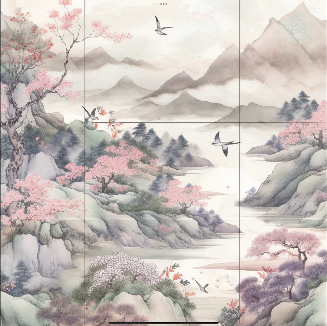 Japanese Cherry Blossoms Art Design Tile Digital Download Png File - Etsy