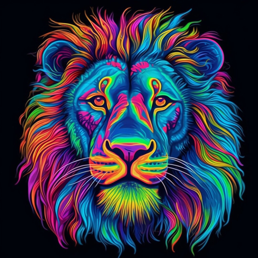 Neon Lion Art Design Digital Download Png File. - Etsy