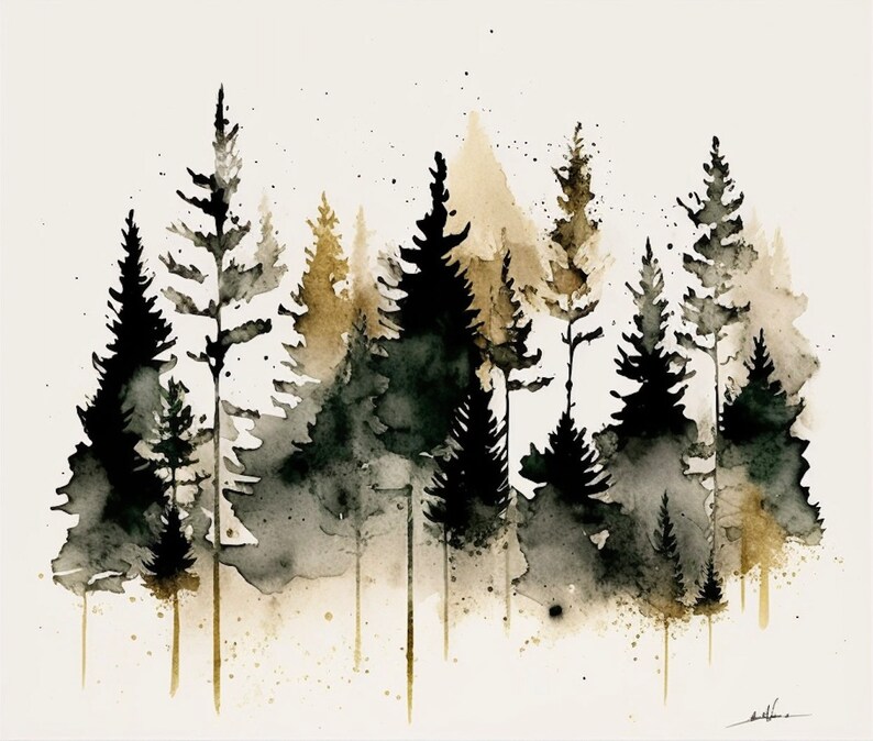 Watercolor Pine Tree Landscape - Etsy