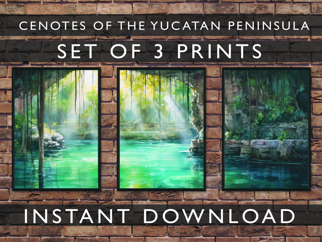 Cenotes of the Yucatan Peninsula Art, Set of 3 Digital Prints, Nature ...