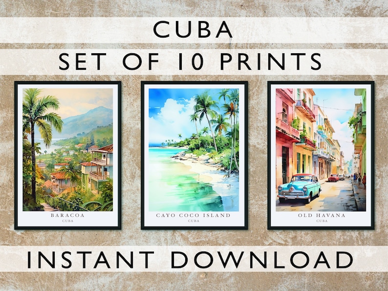 Cuba Art, Set of 10 Digital Prints, Nature Illustration, Home Decor Art ...