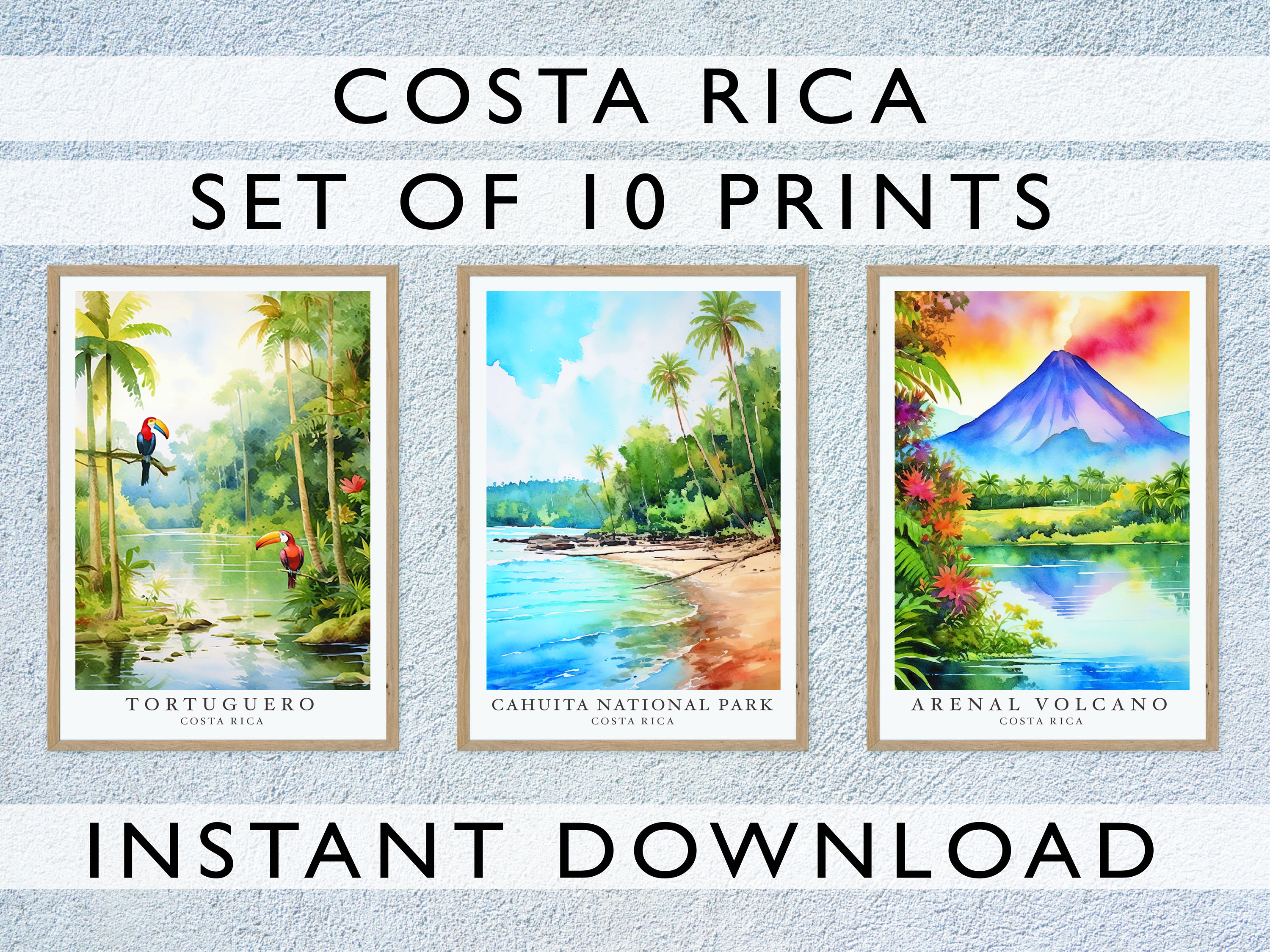 Costa Rica Art, Set of 10 Digital Prints, Nature Illustration, Home ...