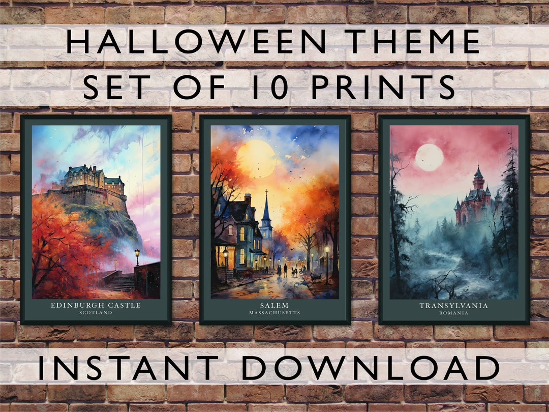 Halloween Art, Set of 10 Digital Prints, Halloween Wall Art Print ...