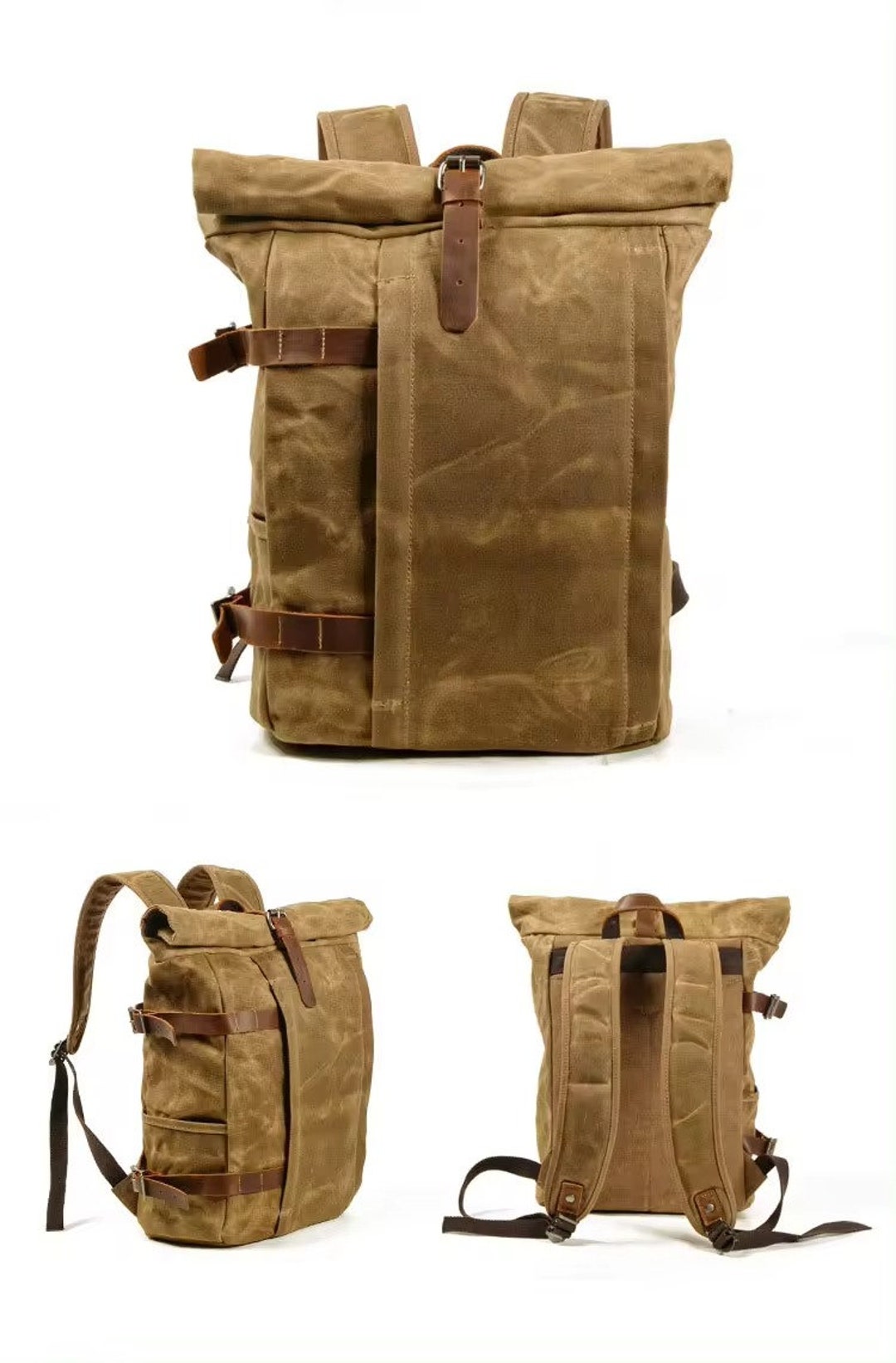 Backpack Top Loaded Vintage Waxed Canvas Genuine Leather Backpack for ...