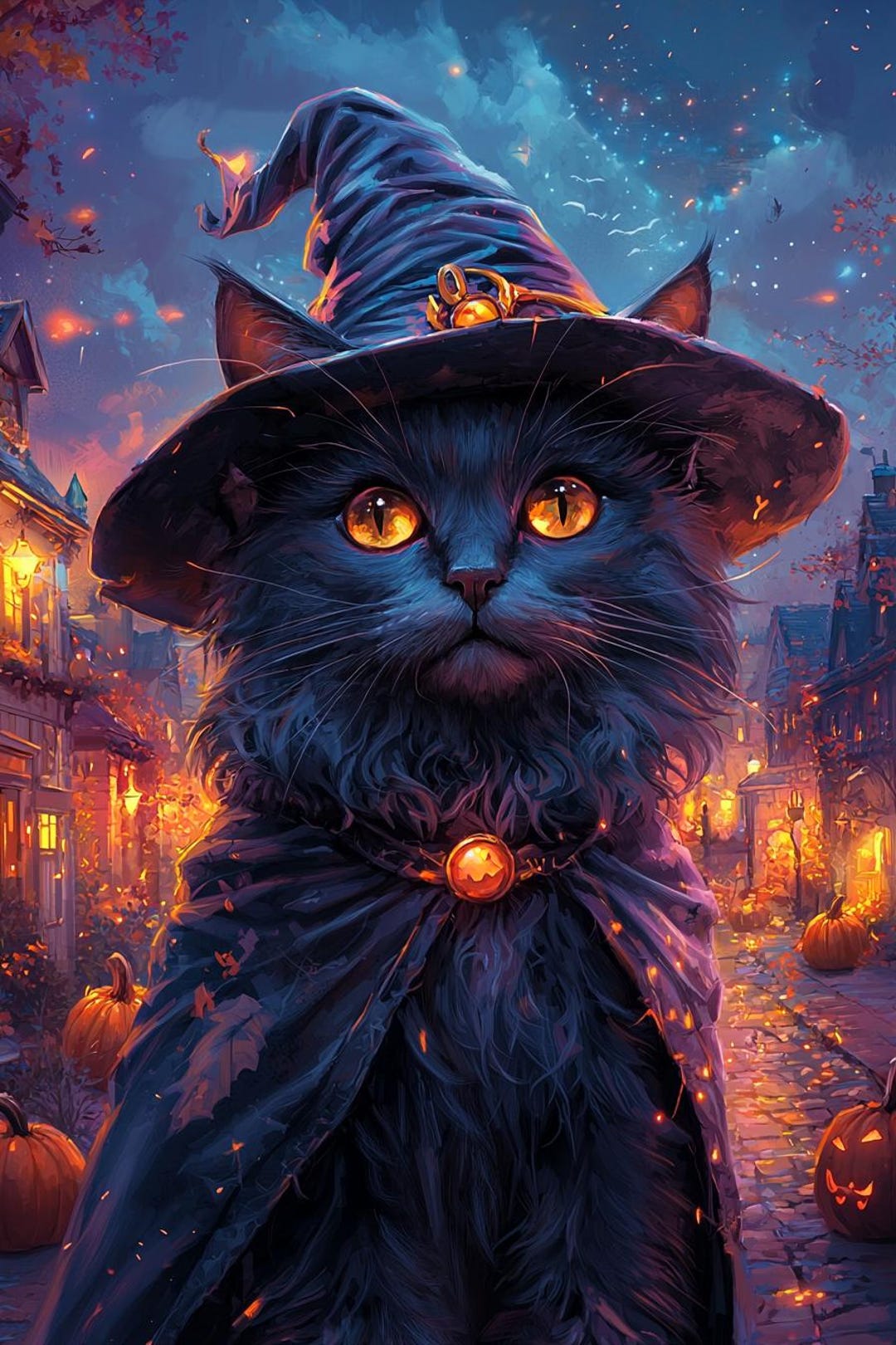 Midnight Magic - Enchanting Witch Cat Halloween Art Print - Etsy