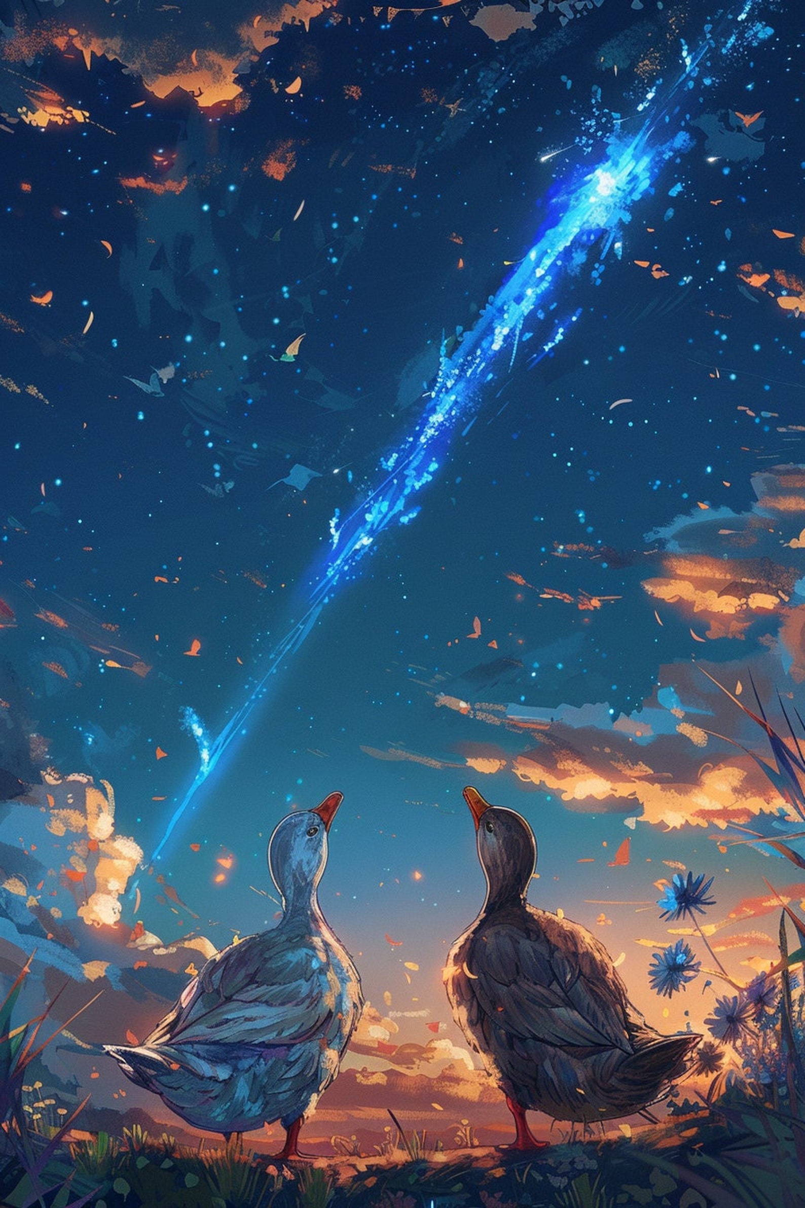 Starry Night Duck Art Print Celestial Meteor Shower Scene - Etsy