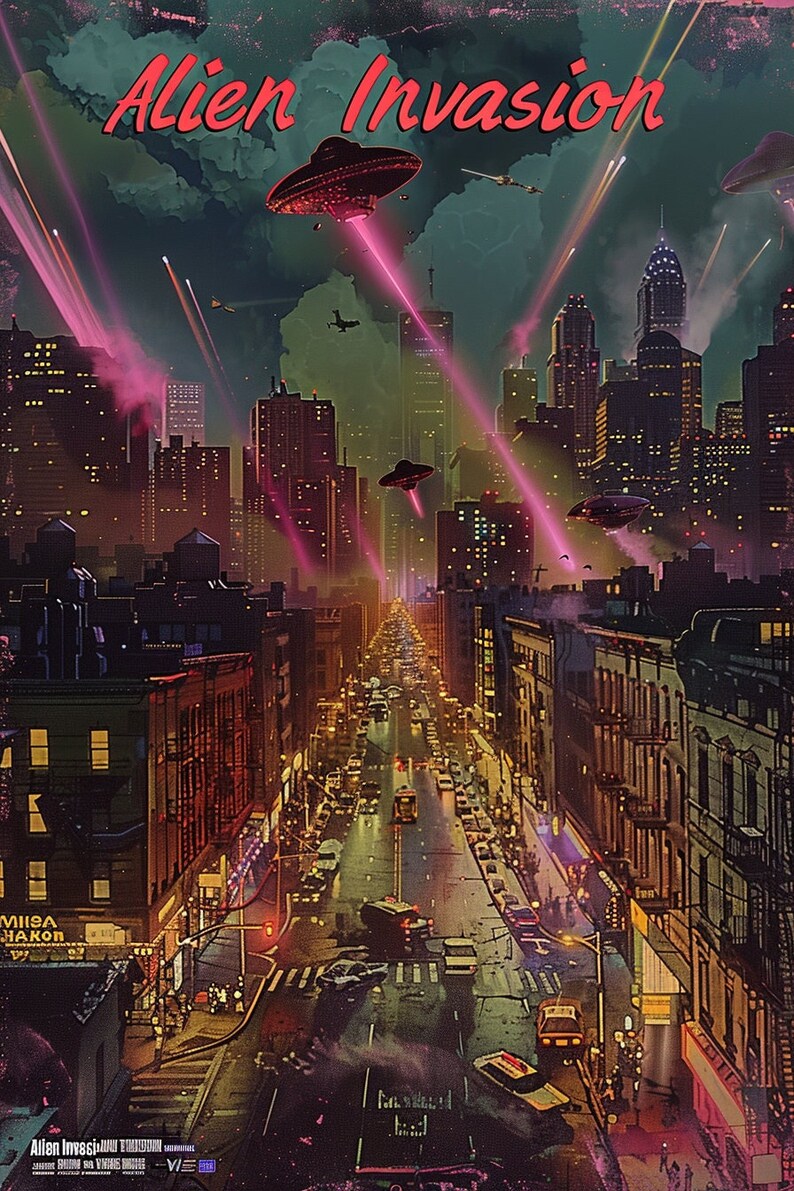 Alien Invasion Art Print Retro Sci-fi Movie Poste - Etsy