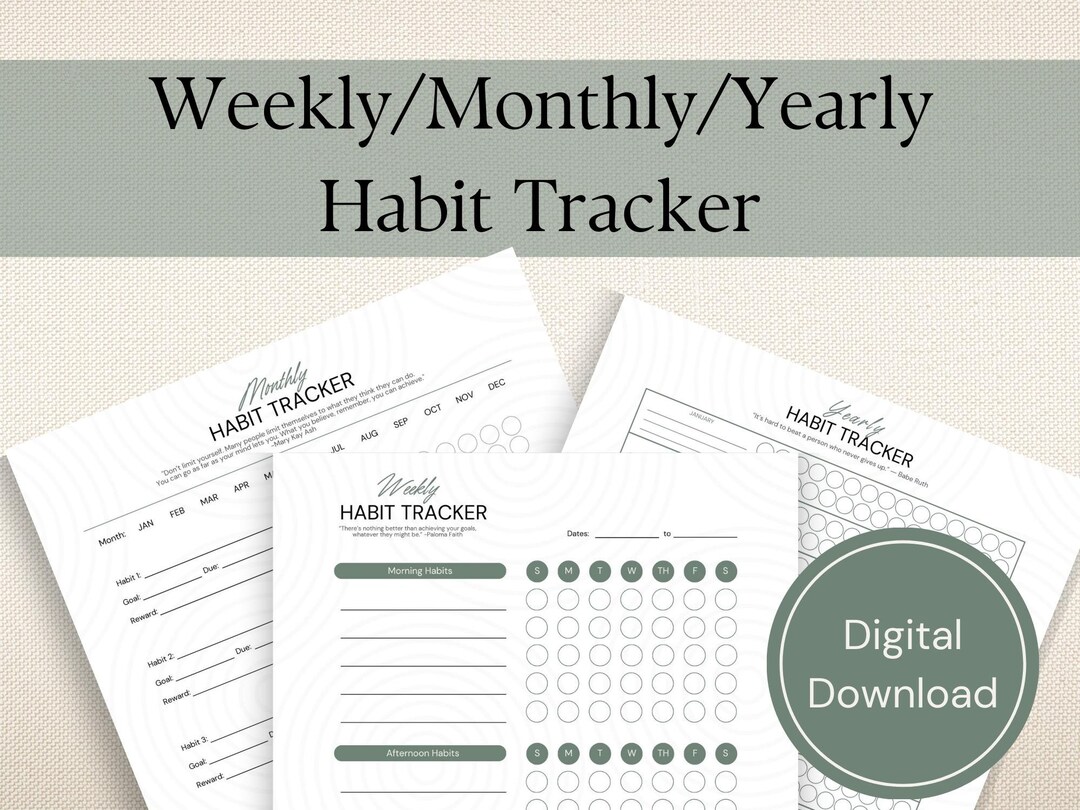 Weekly/monthly/yearly Habit Tracker Printable PDF, Instant Digital ...
