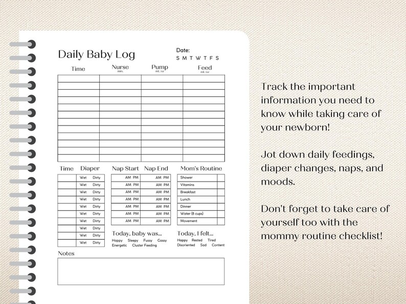 Baby Care Log Printable, Newborn Daily Tracker, Infant Journal, US ...