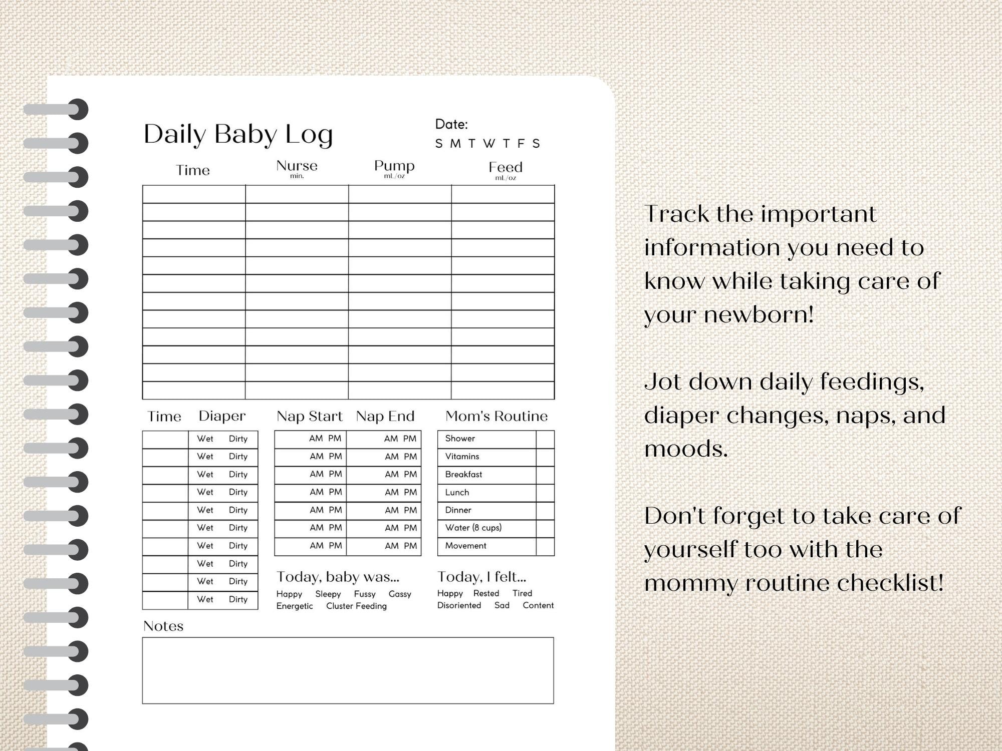 Baby Care Log Printable, Newborn Daily Tracker, Infant Journal, US ...
