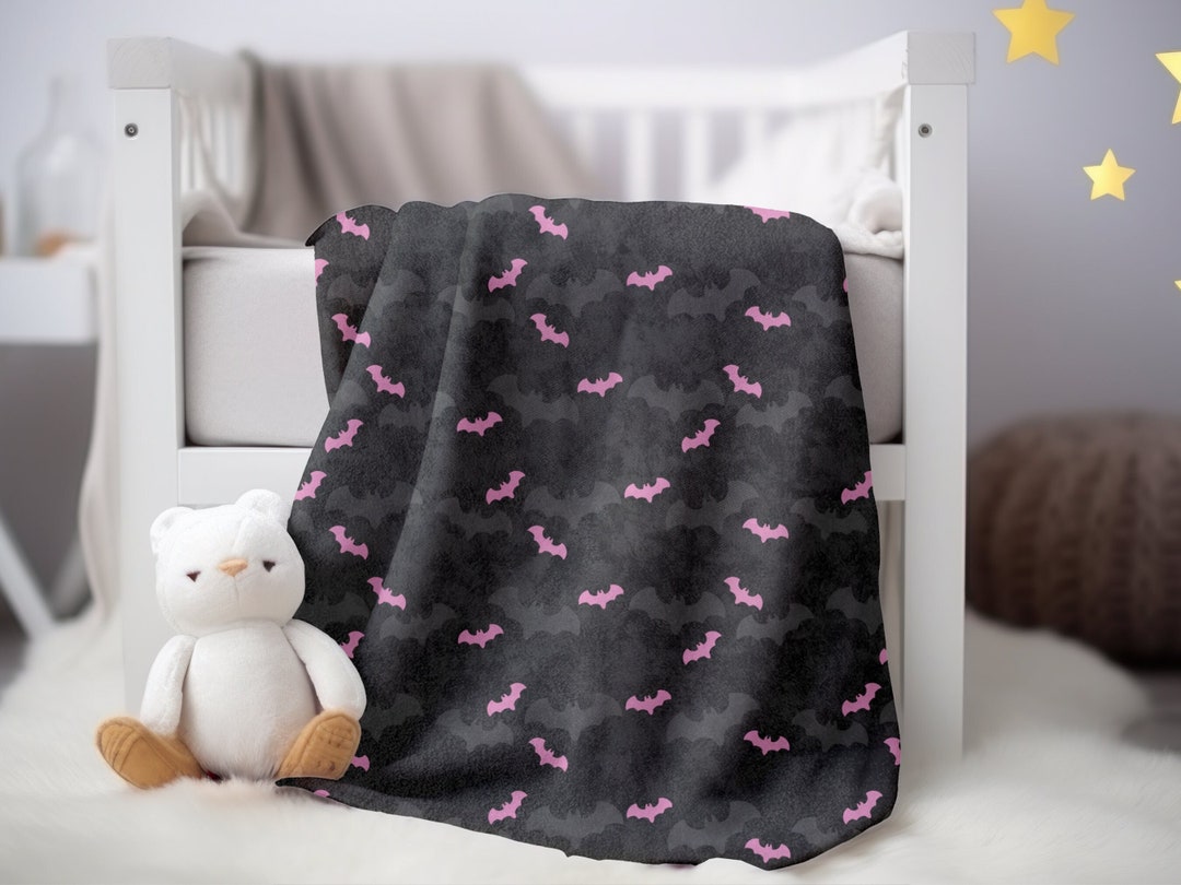 Spooky Bat Blanket Fuzzy Pink and Black Bats Blankets Cute Halloween ...