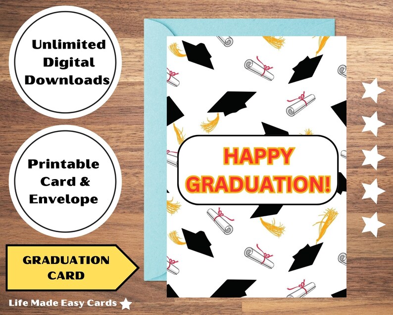 Printable Graduation Card, Digital Download Card, Happy Graduation Card ...