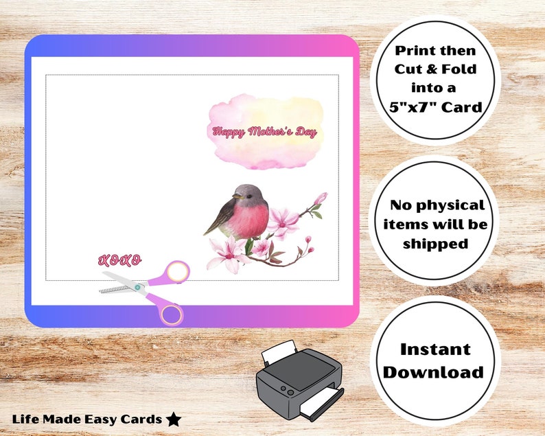 Happy Mothers Day Printable Card Digital Mothers Day Card Etsy