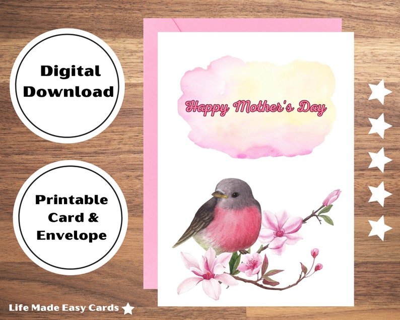 Happy Mothers Day Printable Card, Digital Mothers Day Card, Instant ...