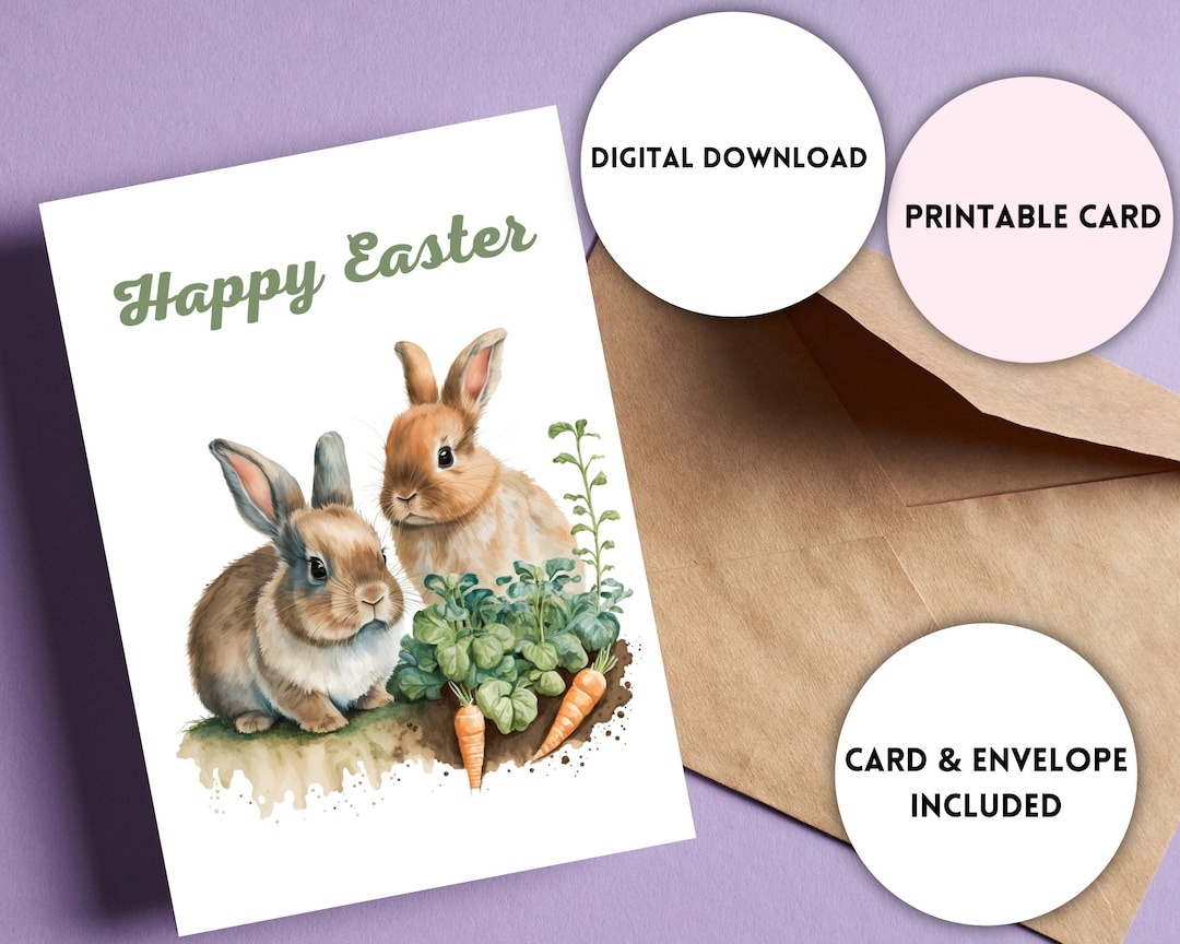Happy Easter Printable Card L Instant Digital Download PDF L Digital Easter Card L Watercolor ...