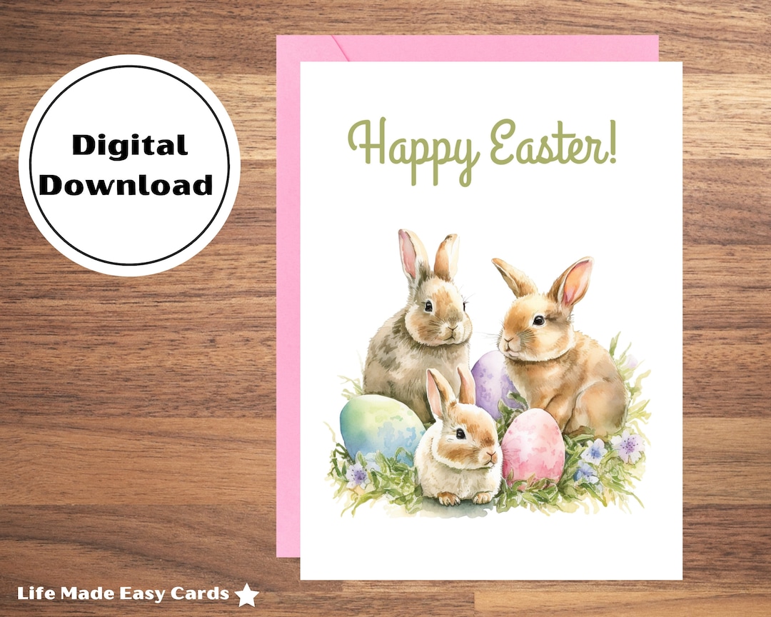 Printable Easter Bunny Greeting Card, Happy Easter Printable Card, Cute ...