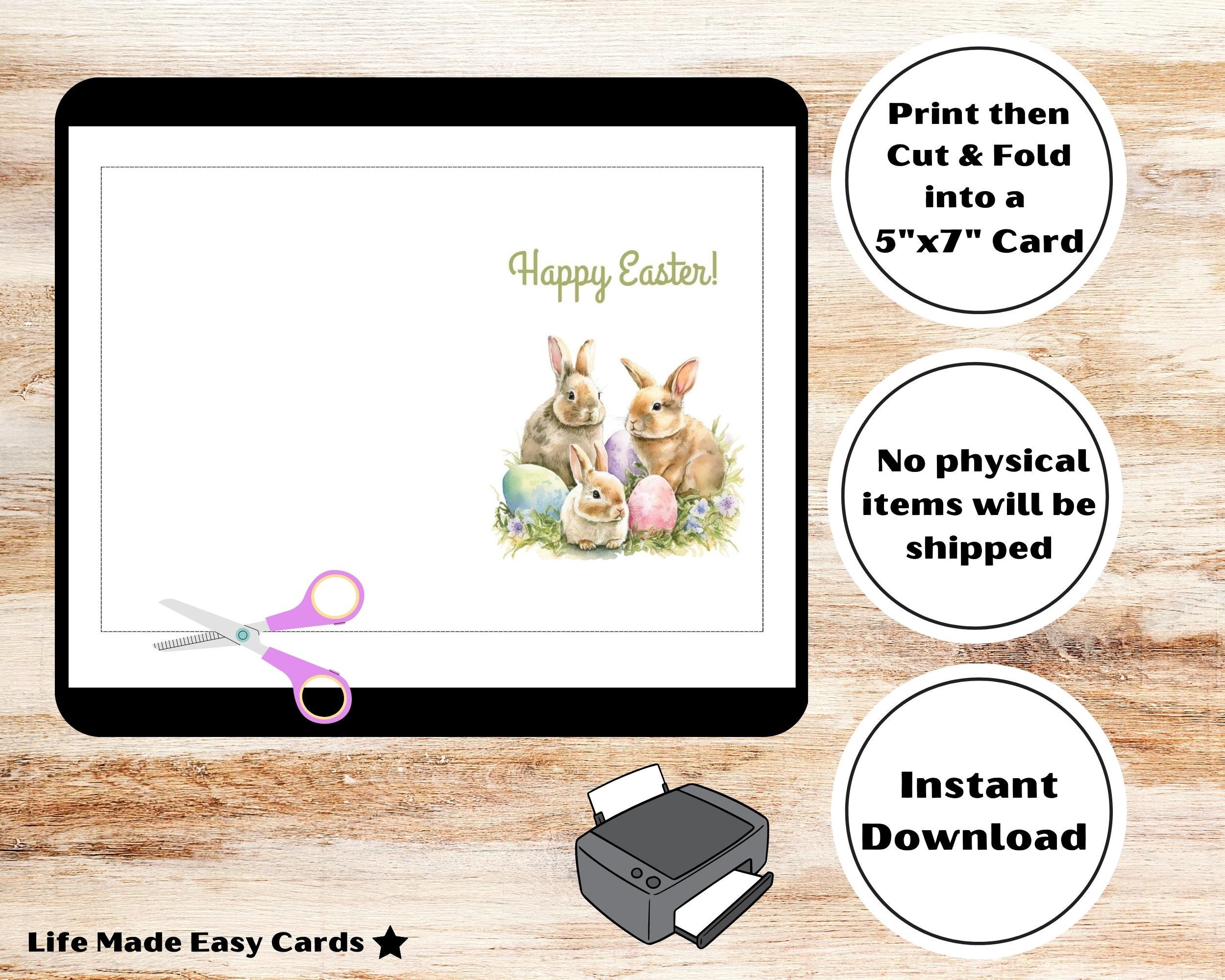 Printable Easter Bunny Greeting Card, Happy Easter Printable Card, Cute ...