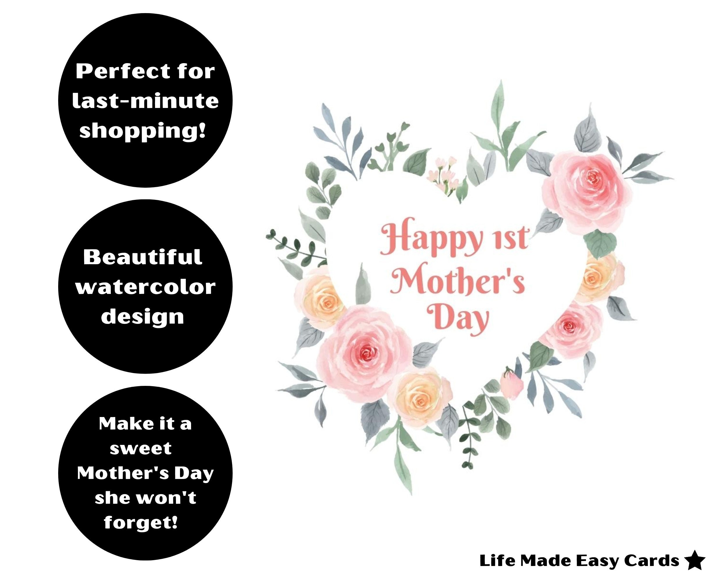 Happy 1st Mothers Day Card, Printable Mothers Day Card, Digital Mothers ...