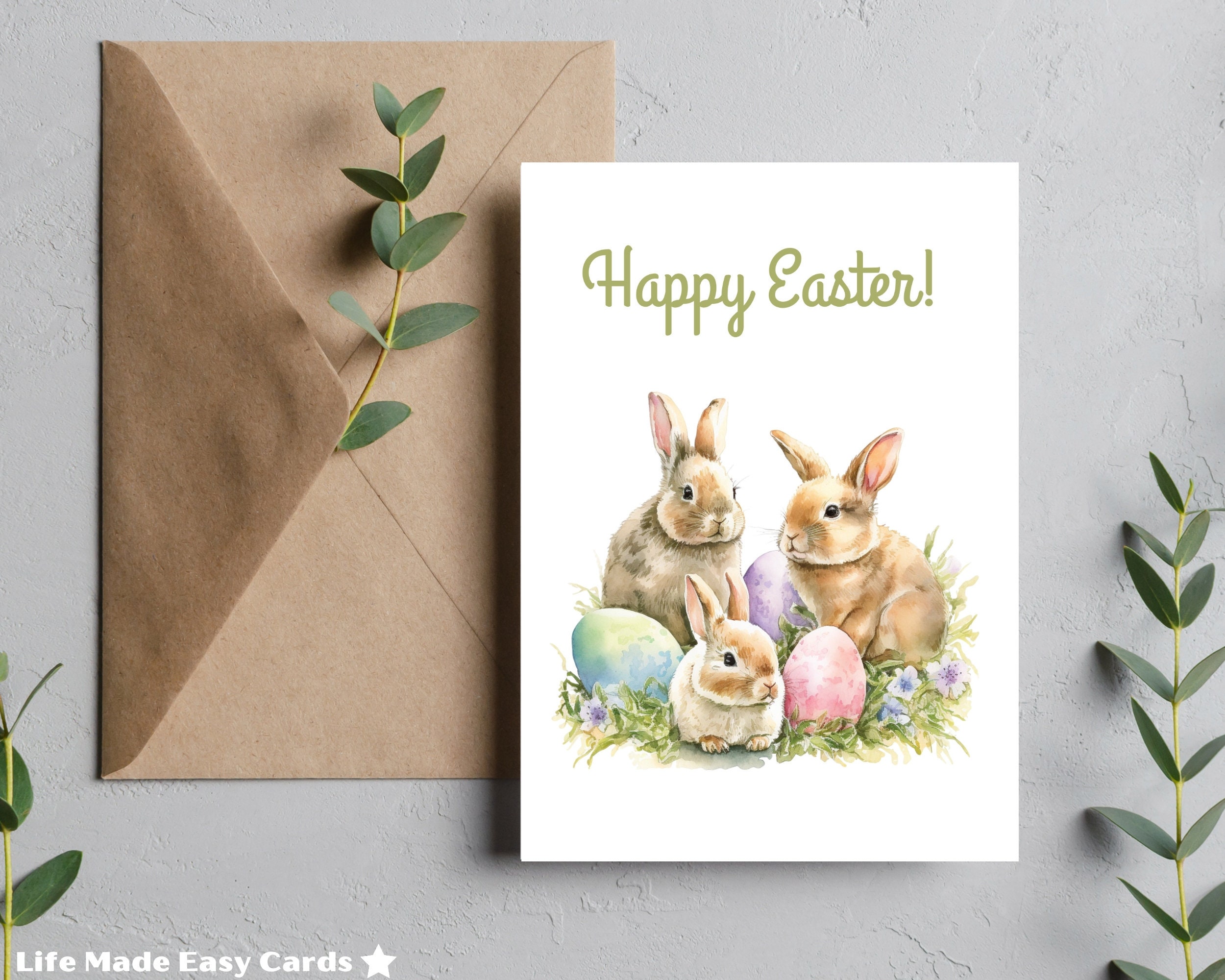 Printable Easter Bunny Greeting Card, Happy Easter Printable Card, Cute ...