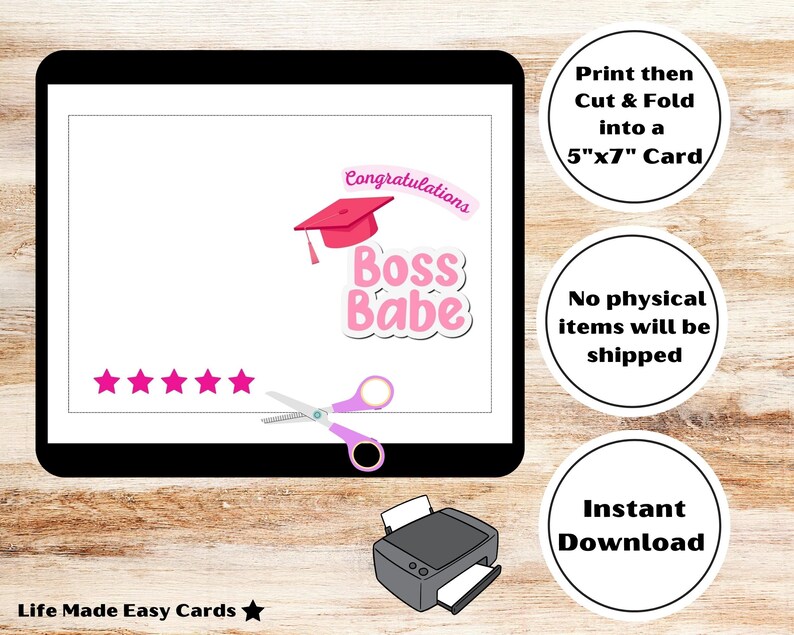Printable Graduation Cards Instant Download, Congratulations Boss Babe ...