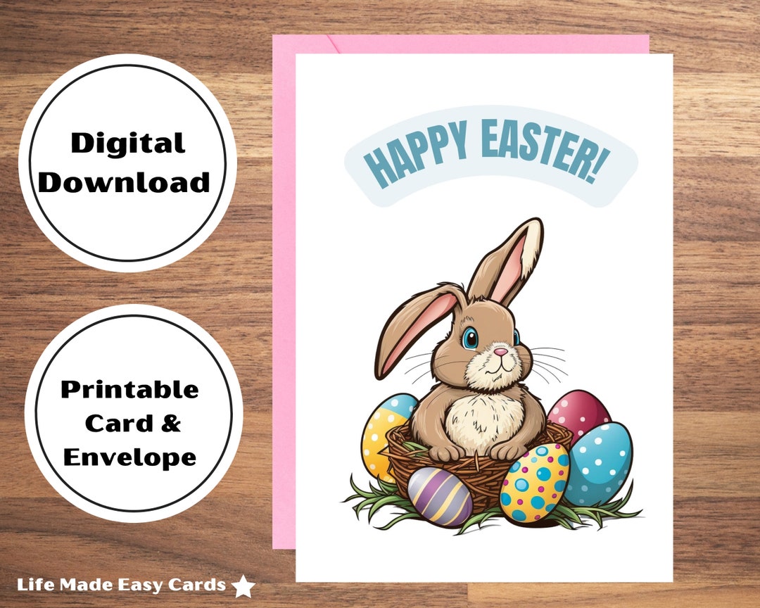 Happy Easter Printable Card, Digital Easter Card, Card and Envelope ...