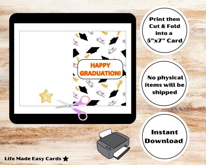 Printable Graduation Card, Digital Download Card, Happy Graduation Card ...