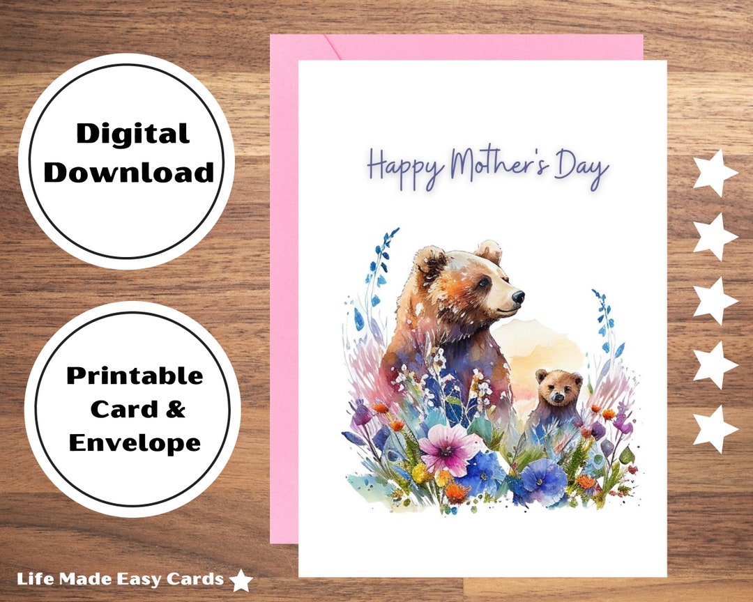 Printable Mothers Day Card, Digital Mothers Day Card, Mama Bear Card ...