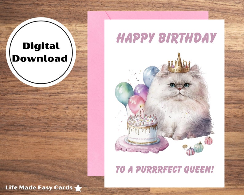 Printable Birthday Card Cat Birthday Card Birthday Card for - Etsy