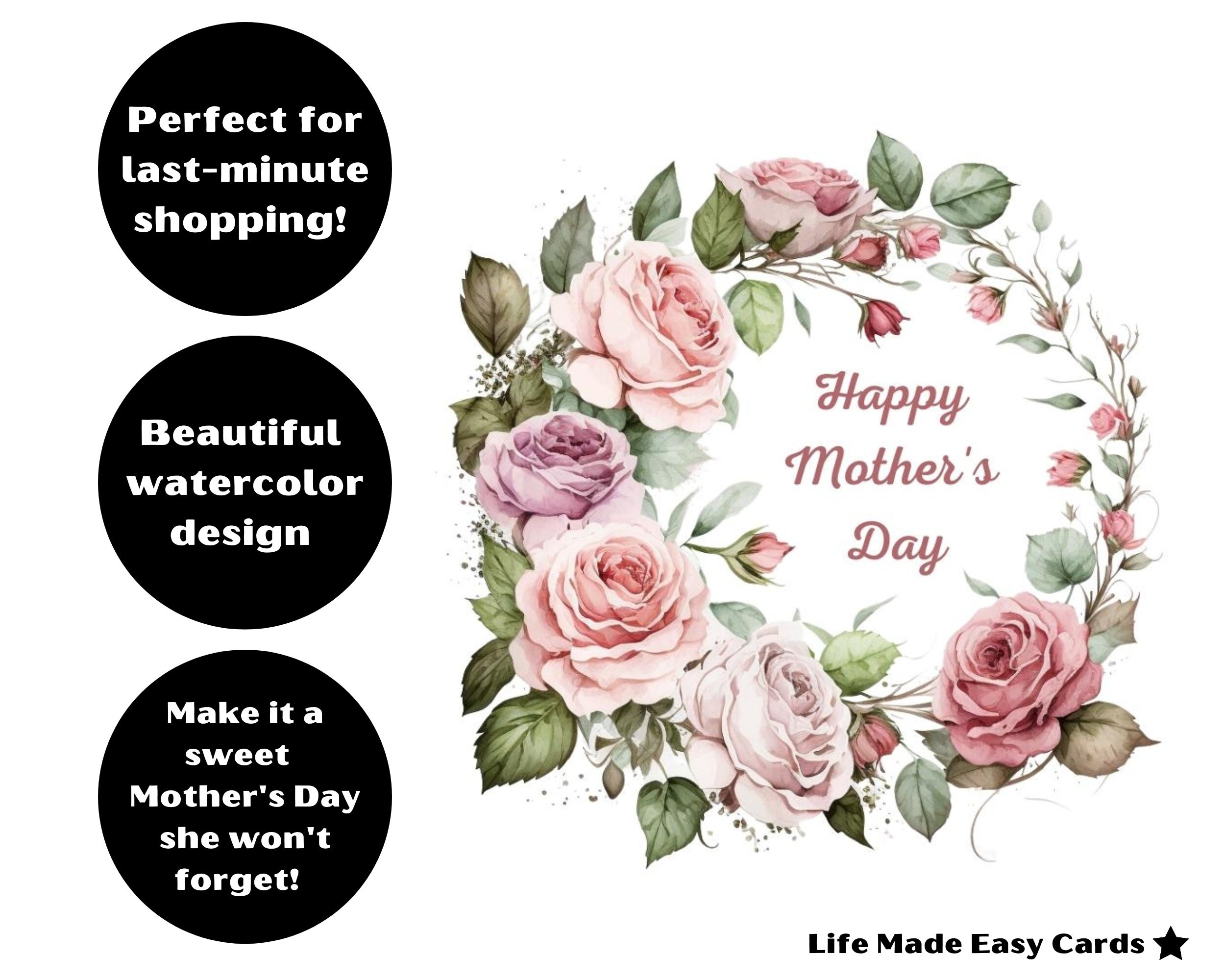 Mothers Day Card Printable, Happy Mothers Day Card, Digital Mothers Day ...