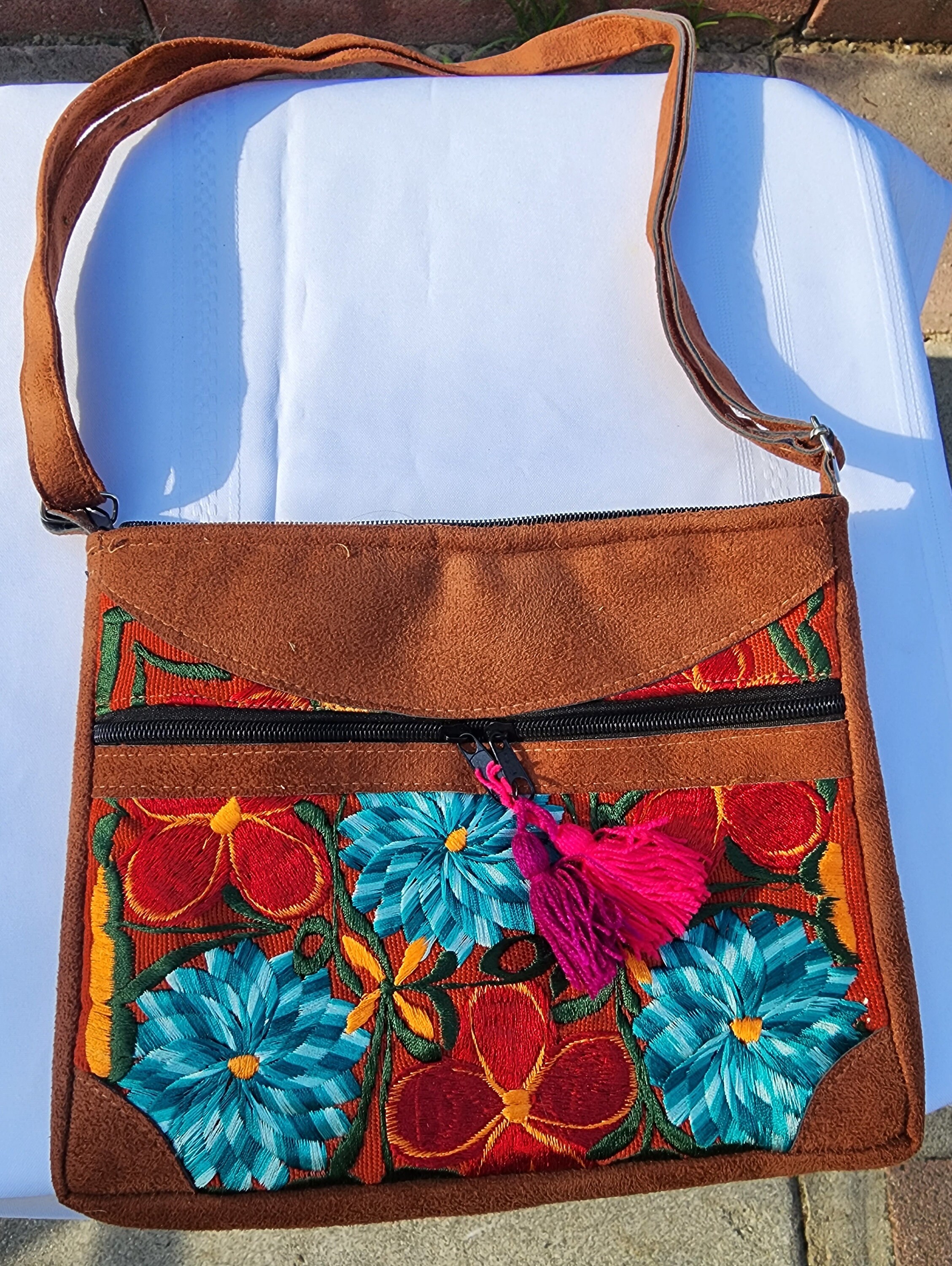 Guatamalan Leather and Embroidered Shoulder Bag - Etsy