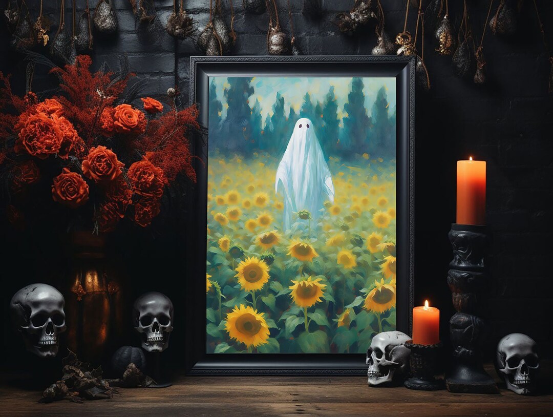 Ghosts in Sunflower Field Ghosts Art Print Halloween Art - Etsy