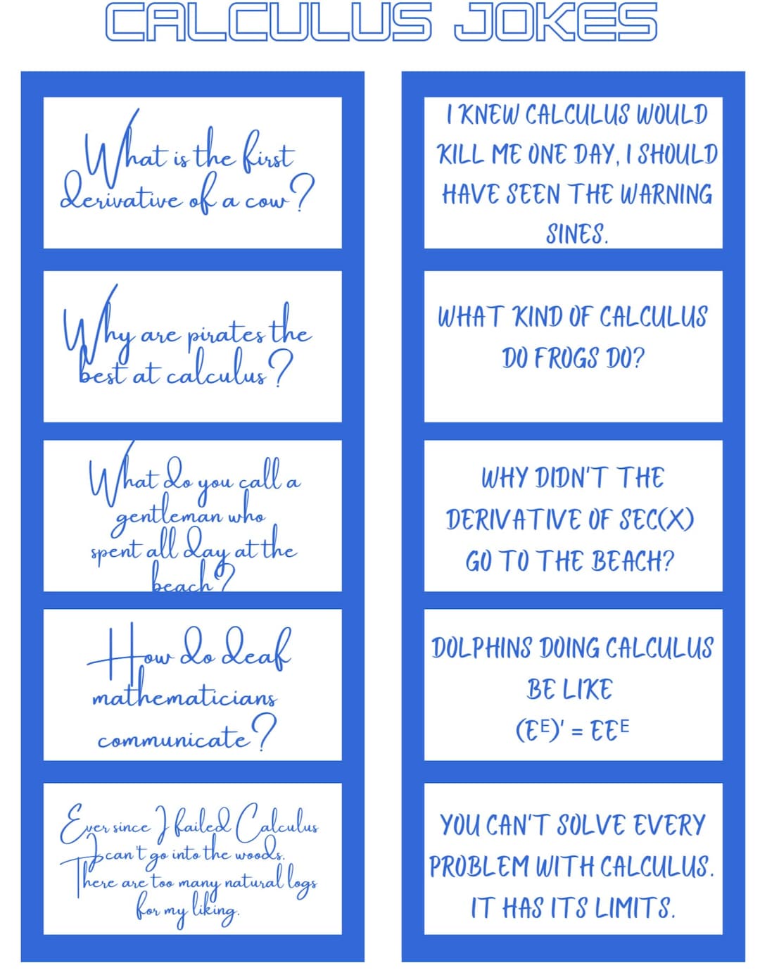 Calculus Jokes for Students Who Hate Math/entertaining for Motivation ...