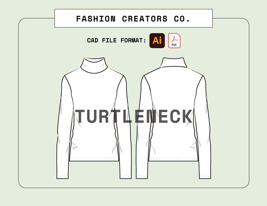 Turtleneck Digital Fashion Flat Sketch Vector Drawing CAD Tech Pack ...